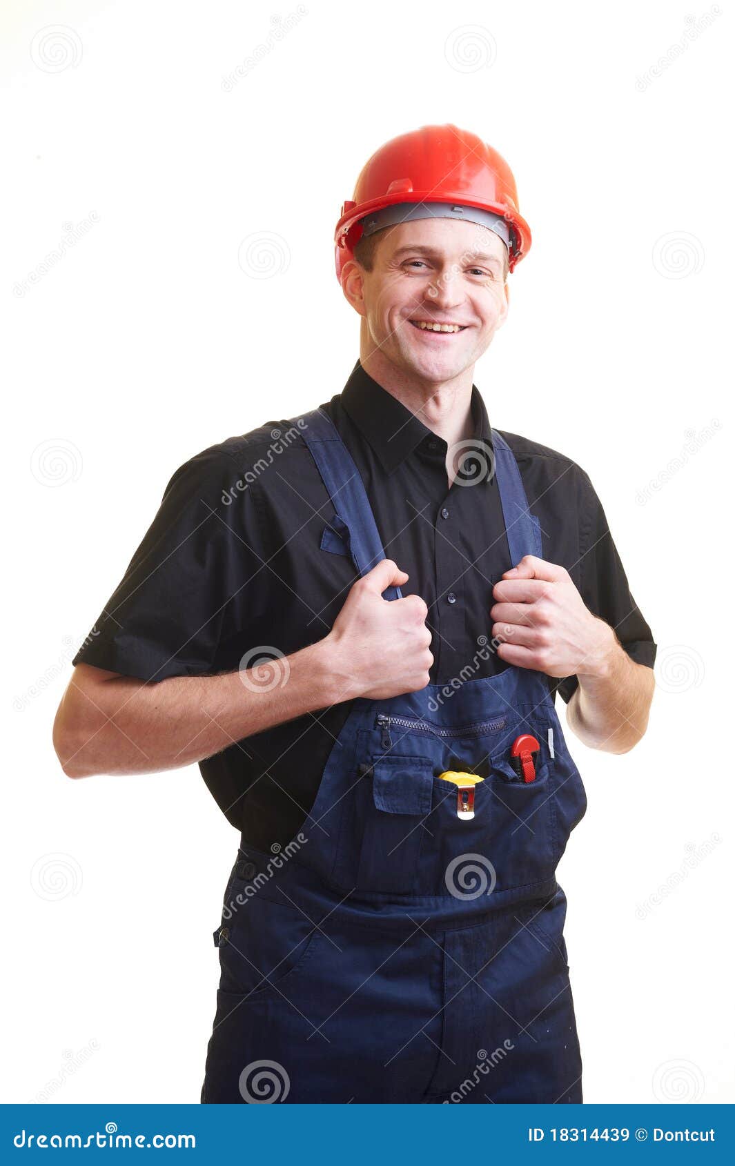Worker in red hard hat stock image. Image of repair, builder - 18314439