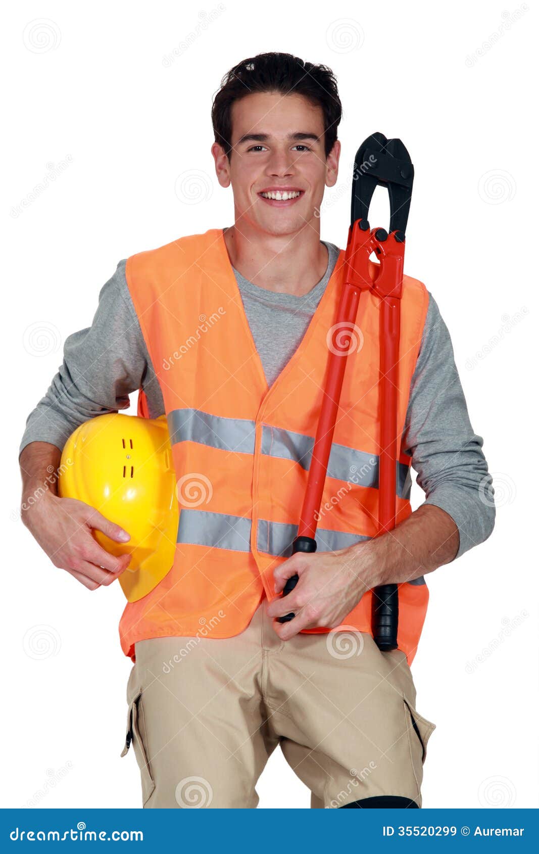 Worker in a Reflective Vest Stock Image - Image of disaster, cutting ...