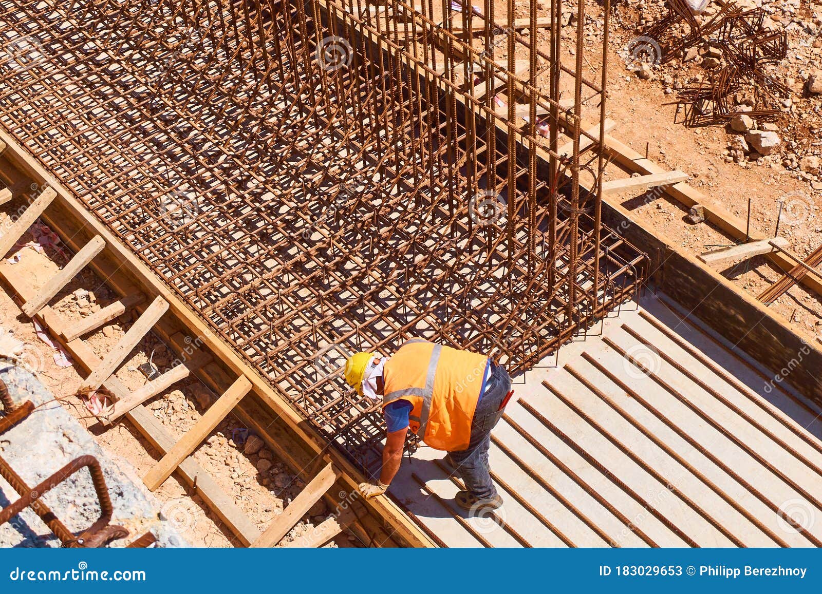 Worker on Reinforcement Work at Construction Site Stock Image - Image ...