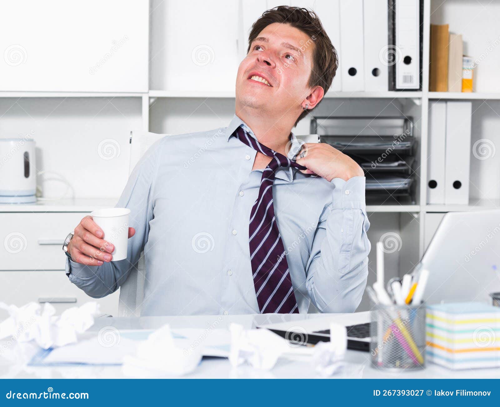 Worker Relaxing in Office at the Table Stock Image - Image of telephone ...
