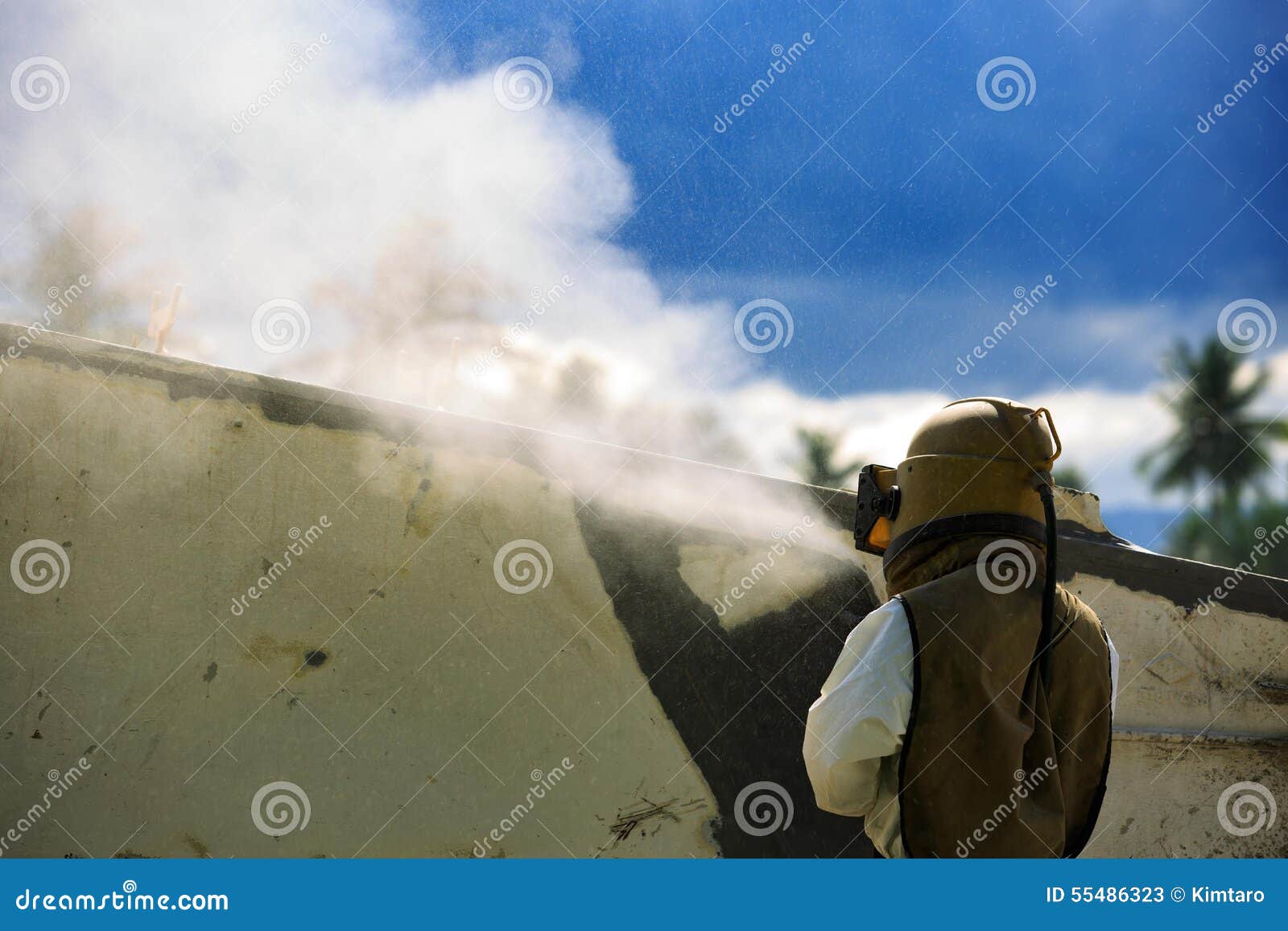 Worker is Remove Paint by Air Pressure Sand Blasting Stock Image ...