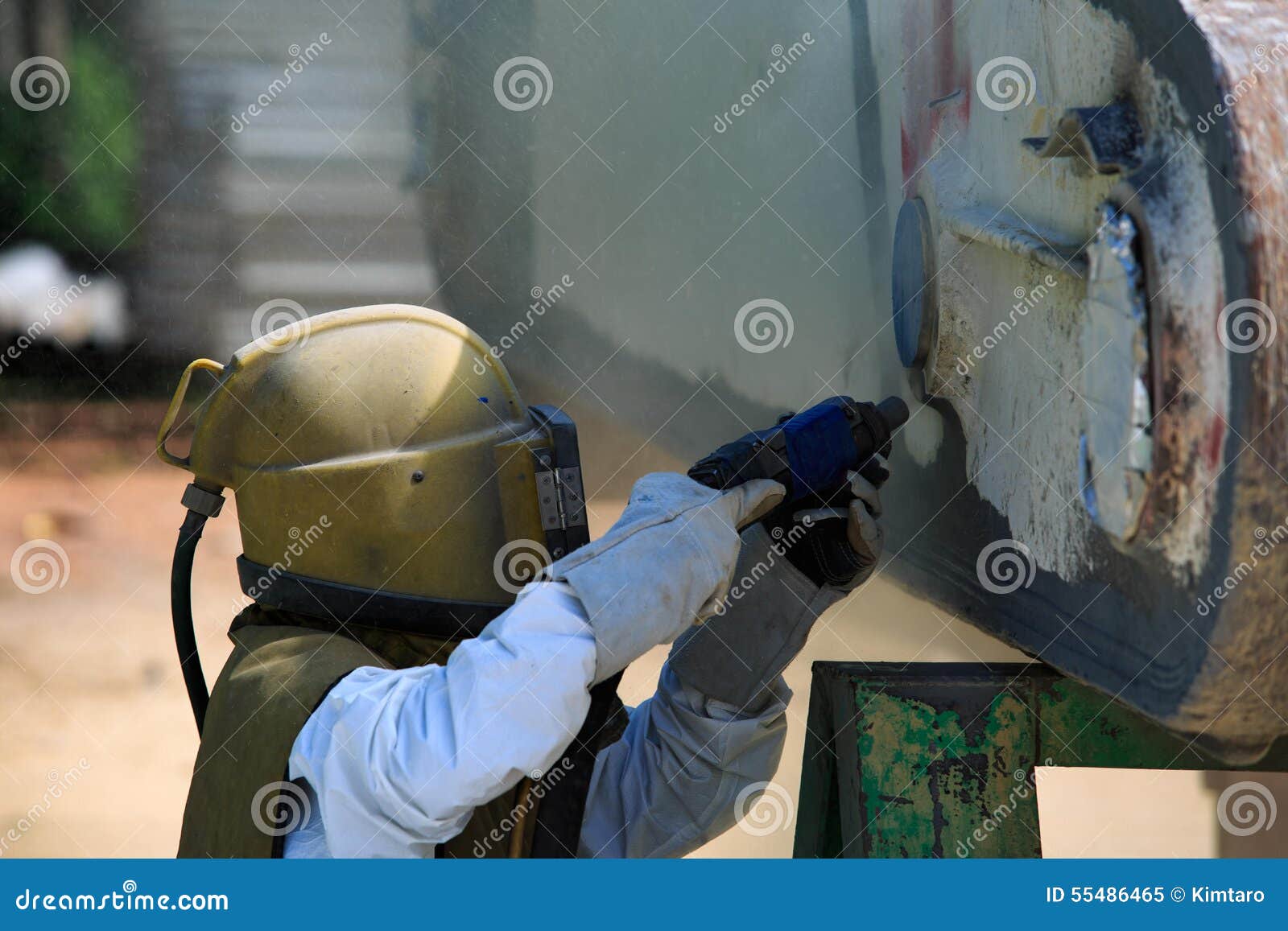 Worker is Remove Paint by Air Pressure Sand Blasting Stock Image ...