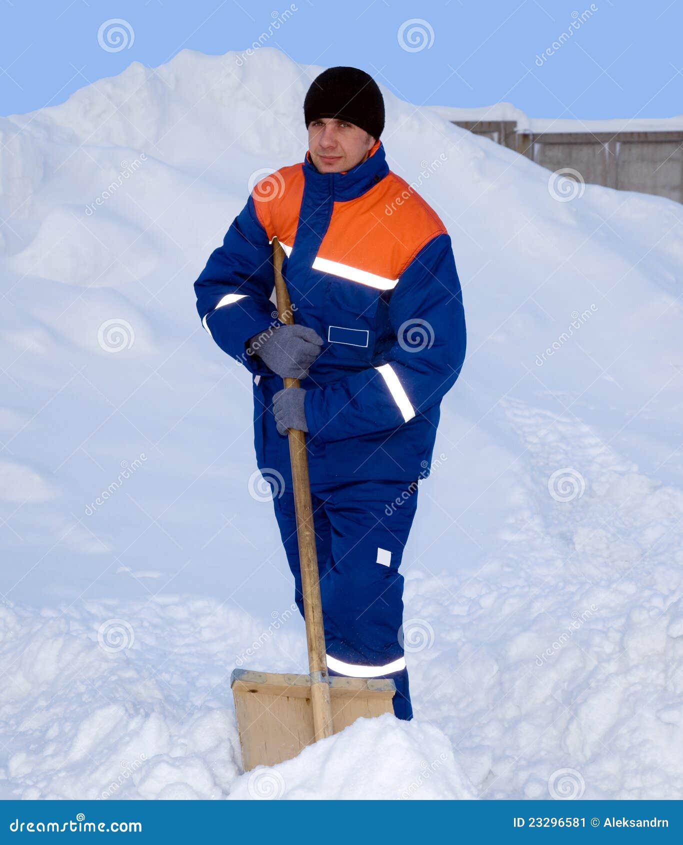 The Worker Removes the Snow Stock Image - Image of coveralls, clothing ...
