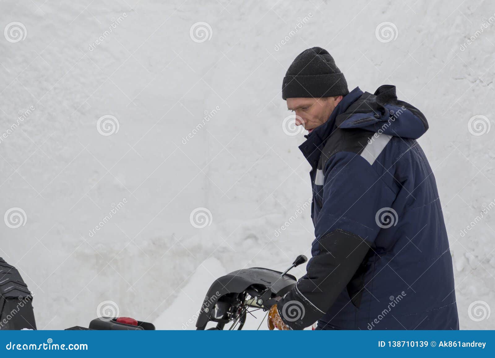 Worker Operator Snow Plow on Snow Removal Stock Image - Image of ...