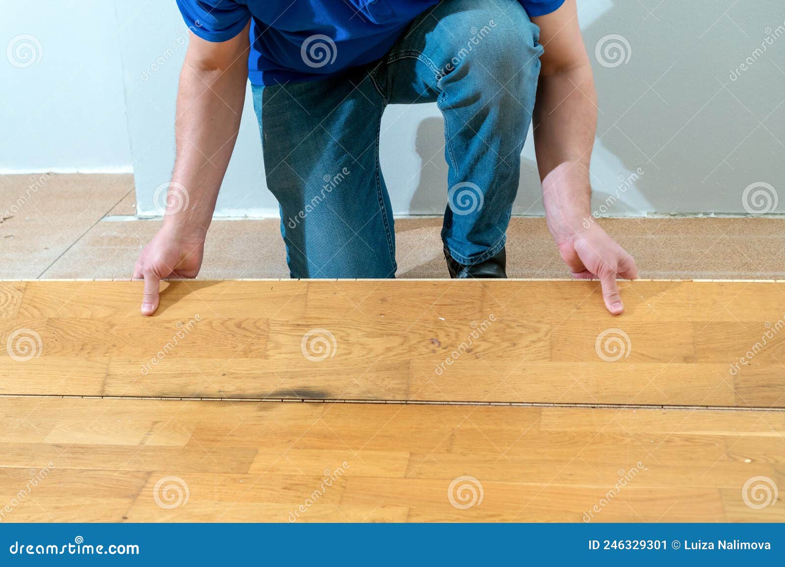 Worker Removing Old Flooring with Adequate Removal Tolls Stock Image ...
