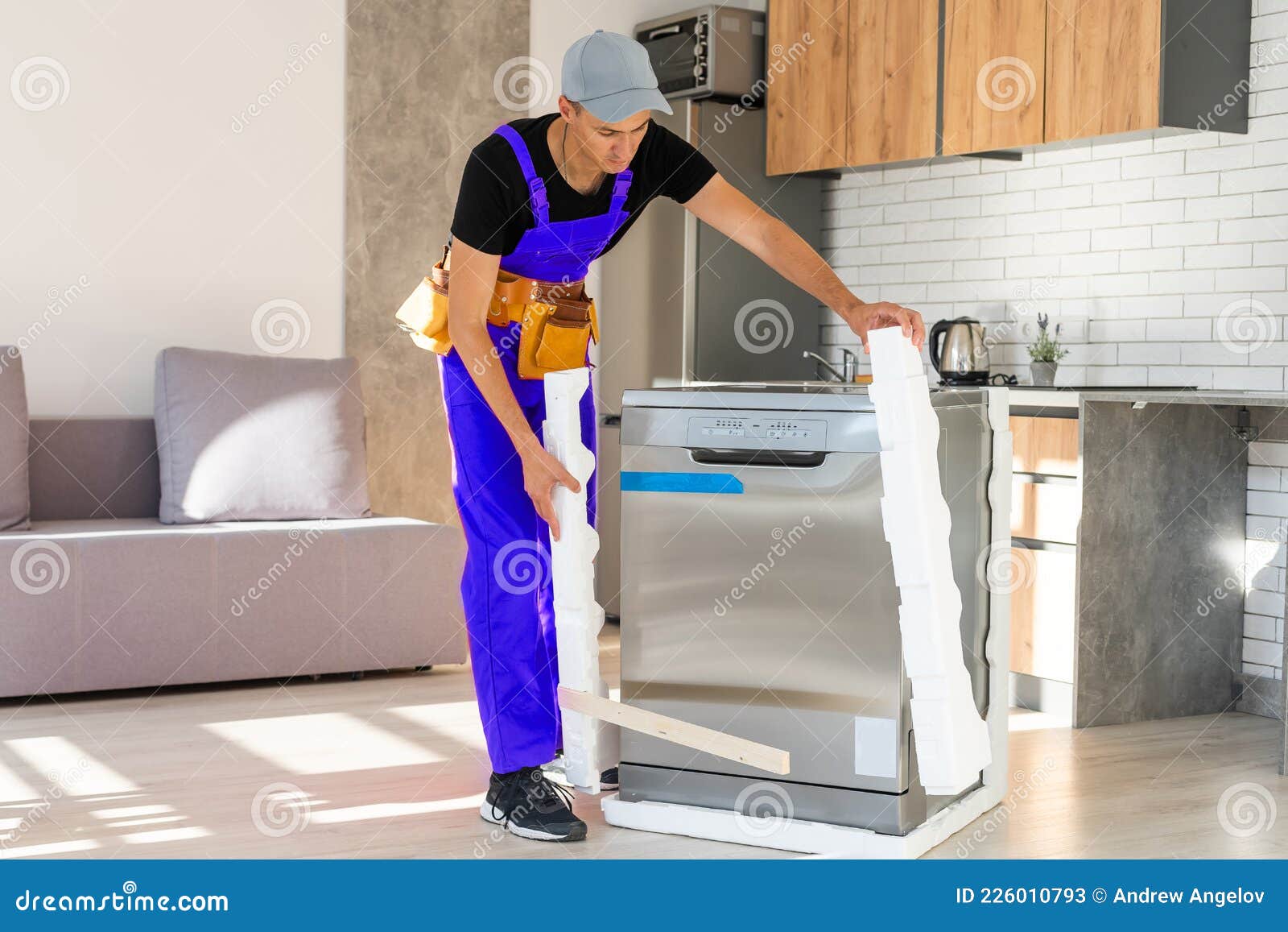 Worker Repair Dishwasher at Home. Stock Image - Image of machine ...