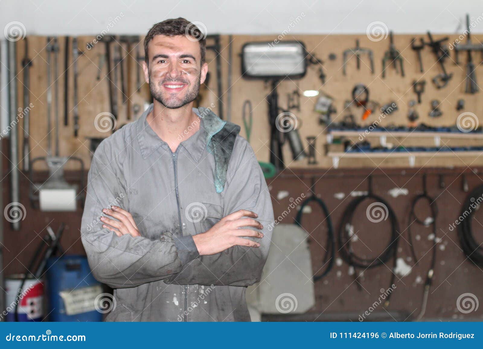 Worker in a Repair Shop with Copy Space Stock Photo - Image of male ...