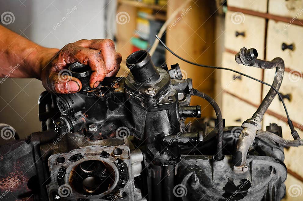 Worker Repairing Broken Motor Stock Photo - Image of labor, repair ...