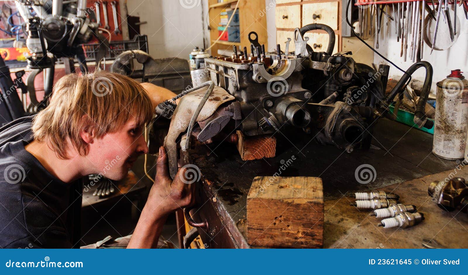 Worker Repairing car motor stock image. Image of manual - 23621645