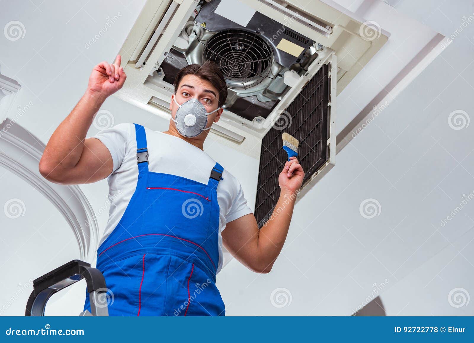 The Worker Repairing Ceiling Air Conditioning Unit Stock Photo - Image ...