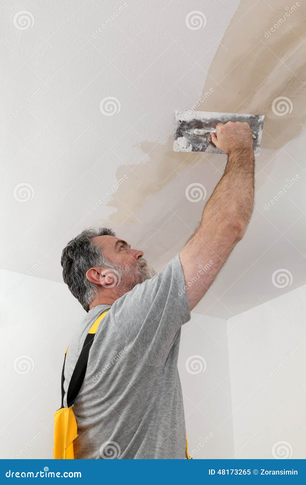 Worker Repairing Plaster at Ceiling Stock Image - Image of builder ...