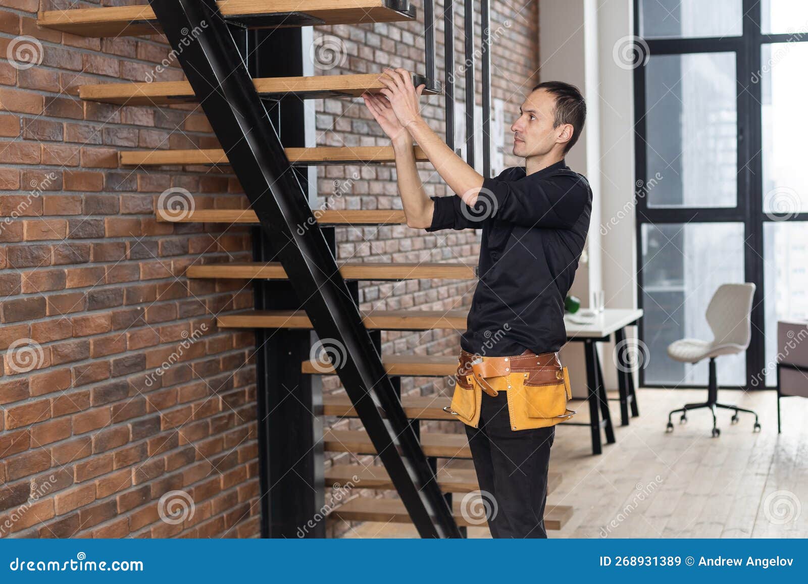 The Worker is Repairing the Stairs Stock Image - Image of craftsman ...
