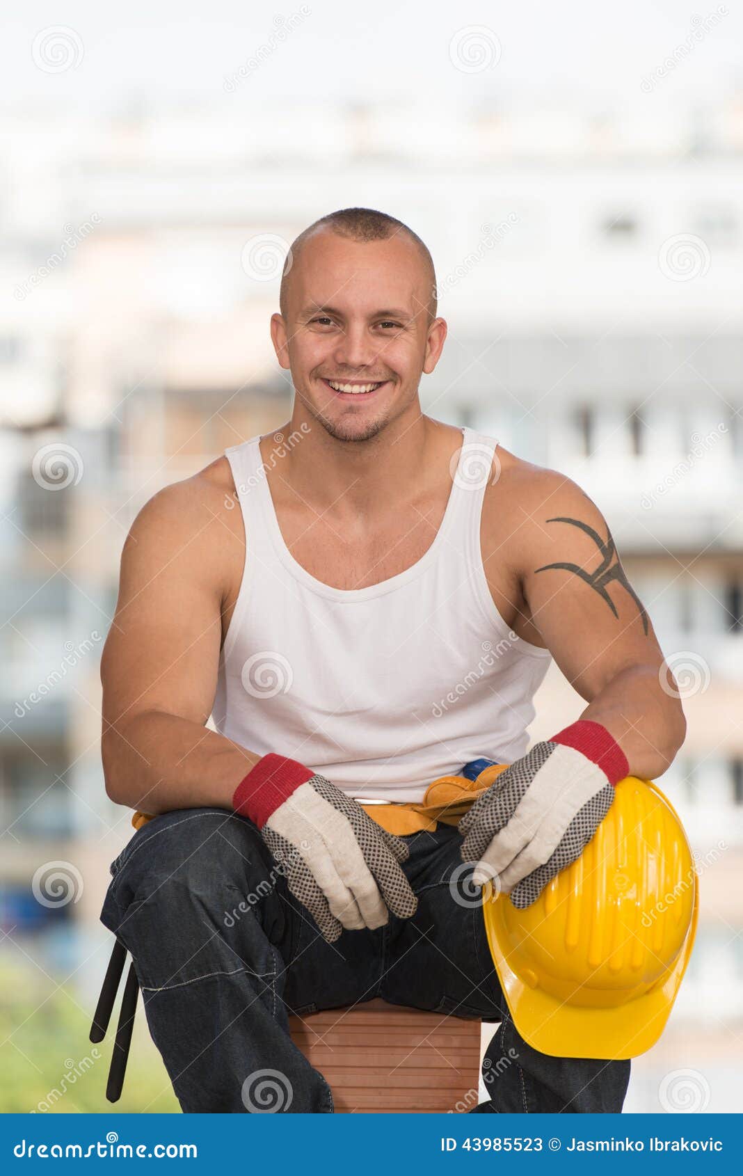 Worker is Resting Sitting on Brick Stock Image - Image of brake ...