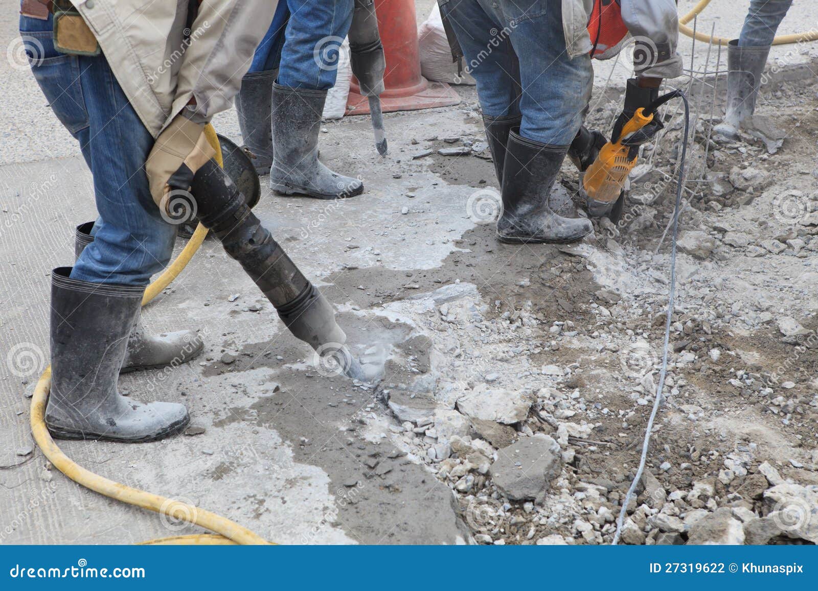 Worker of Road Construction Drilling Cement Ground Stock Photo - Image ...