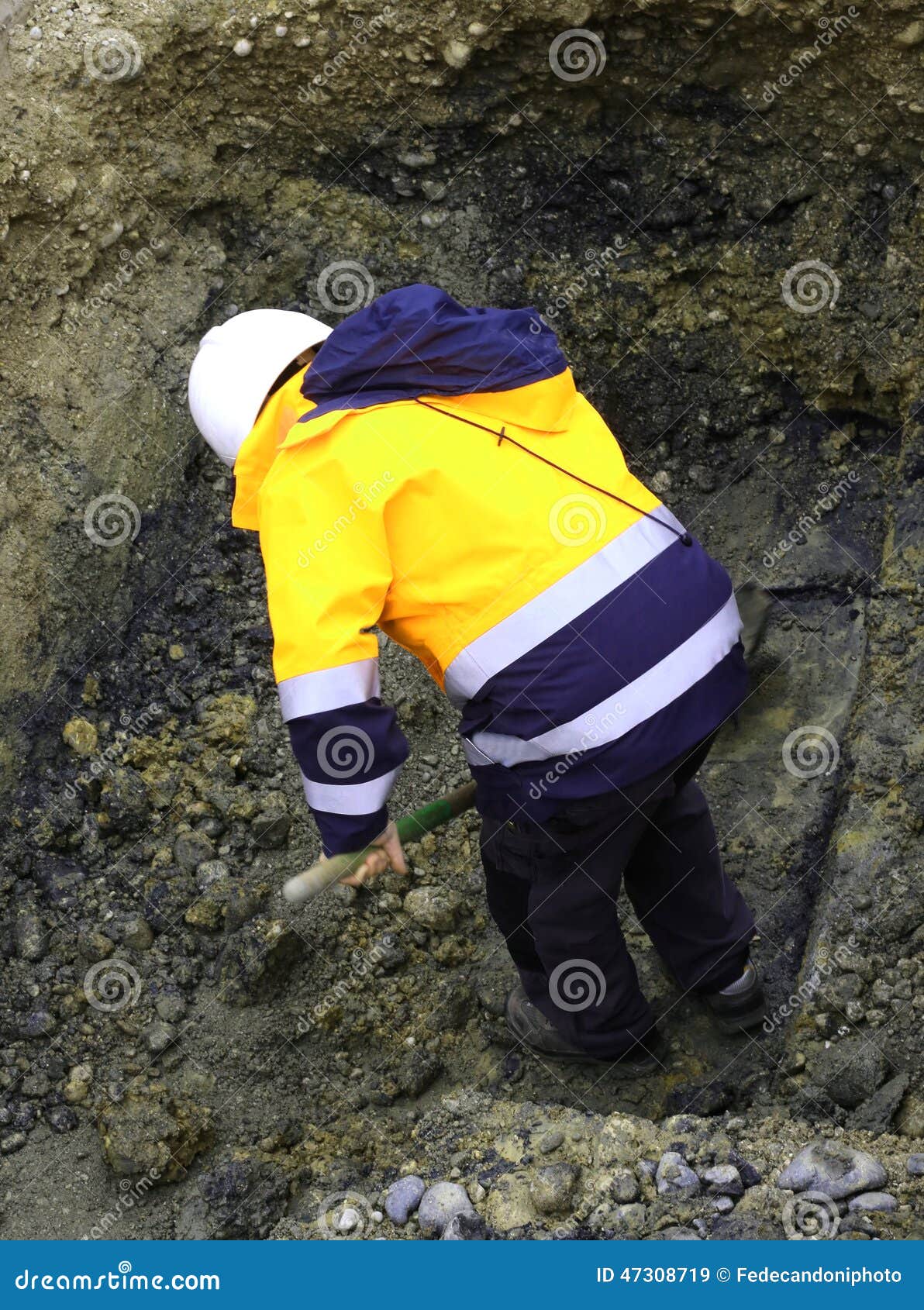 Worker during Roadwords Underground with Yellow Jacket Stock Image ...