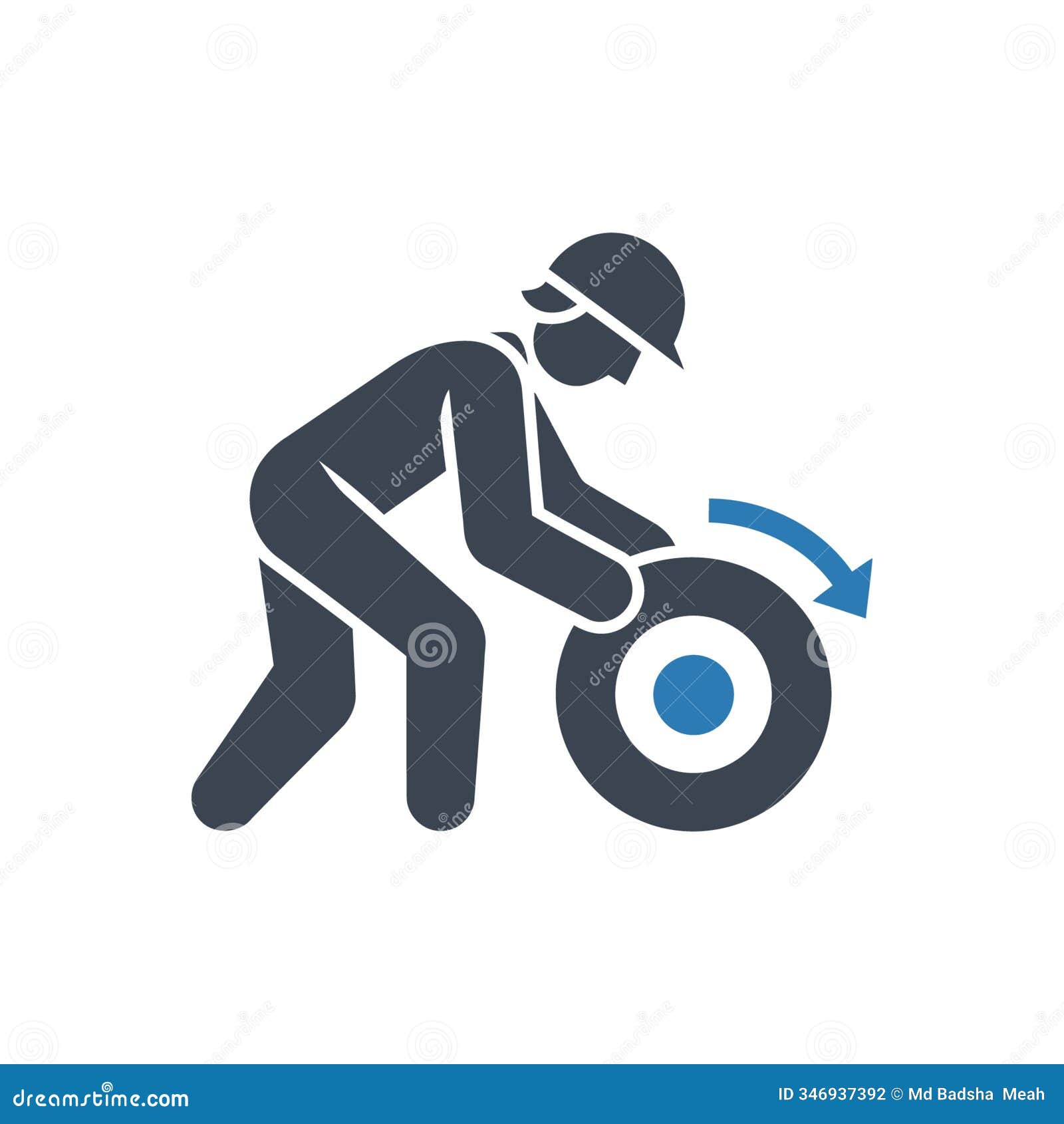 Worker Rolling a Wheel Forward Icon Stock Illustration - Illustration ...