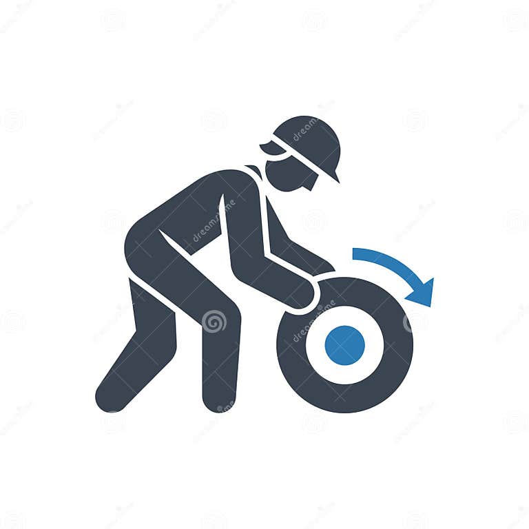 Worker Rolling a Wheel Forward Icon Stock Illustration - Illustration ...