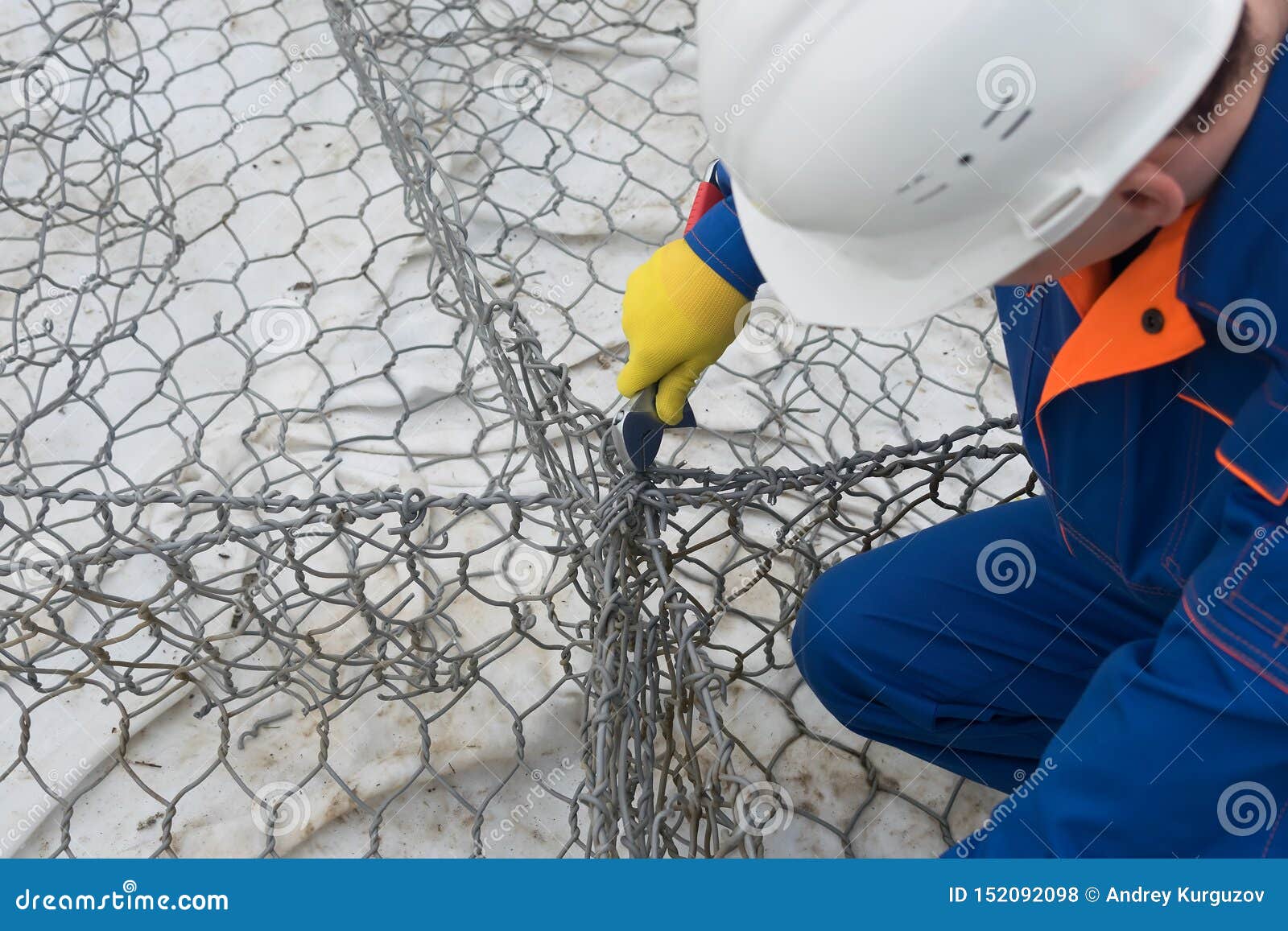 Worker`s Hands Knit Soft Wire Construction, Close-up Stock Photo ...