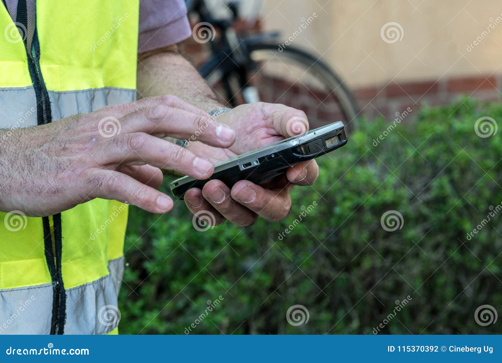 Worker`s Hands Typing on a Mobile Phone Stock Photo - Image of internet ...