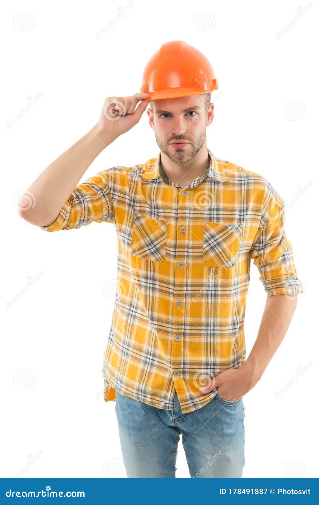 Worker Safety and Health. Worker Isolated on White. Hard Worker Wear ...