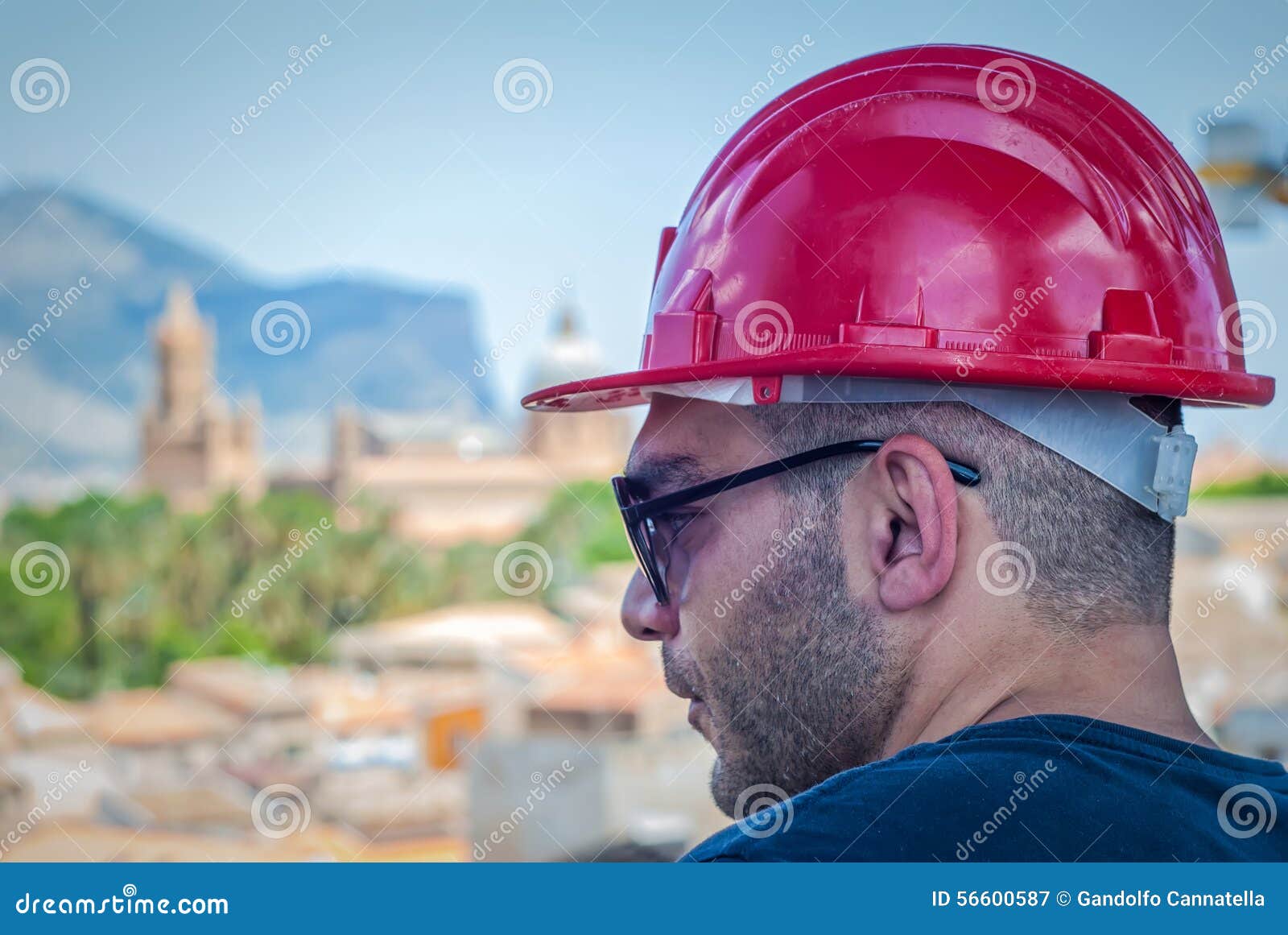 Worker with Safety Helmet in Palermo Stock Image - Image of person, equipment: 56600587