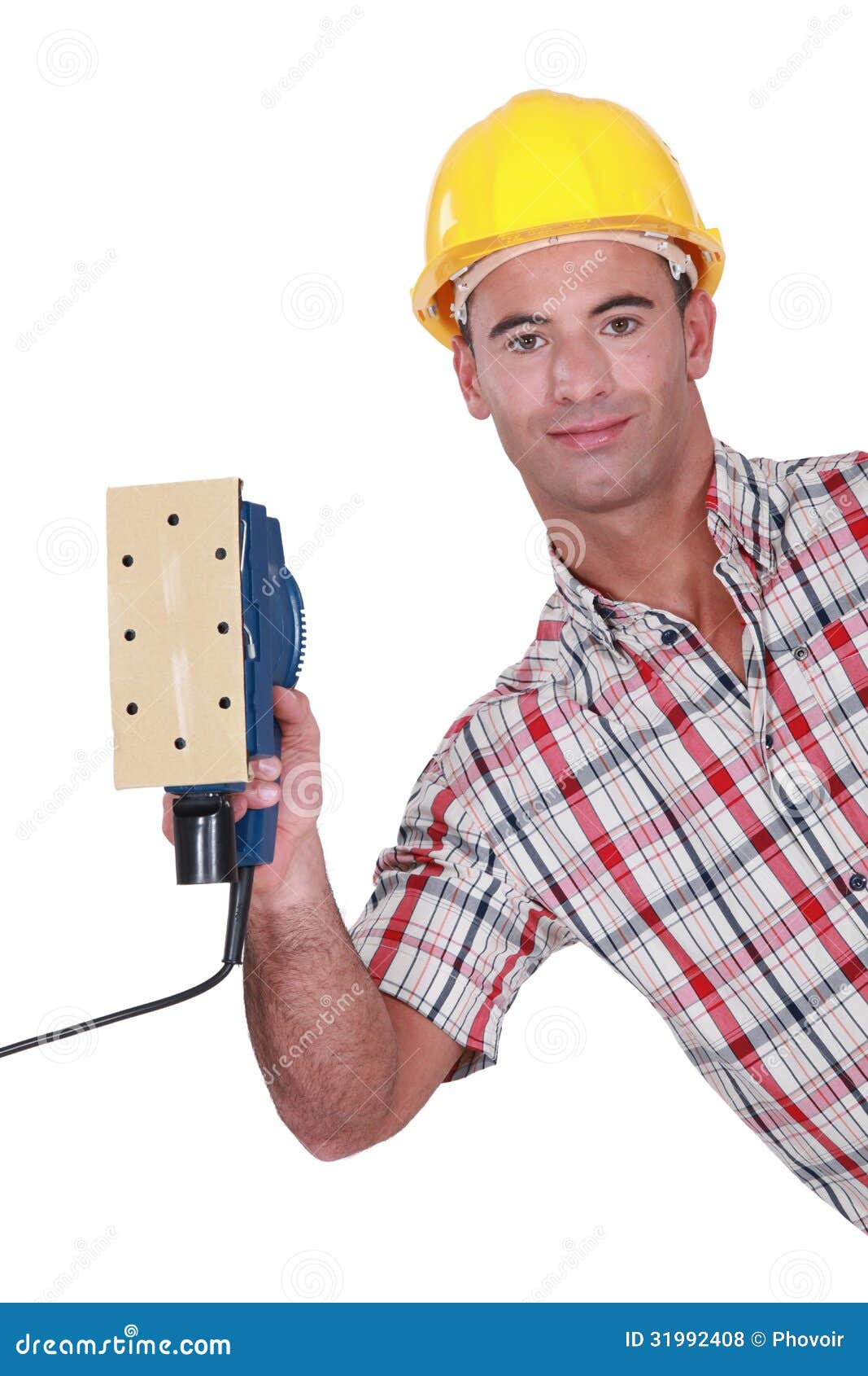 Worker with a sander stock photo. Image of working, construction - 31992408