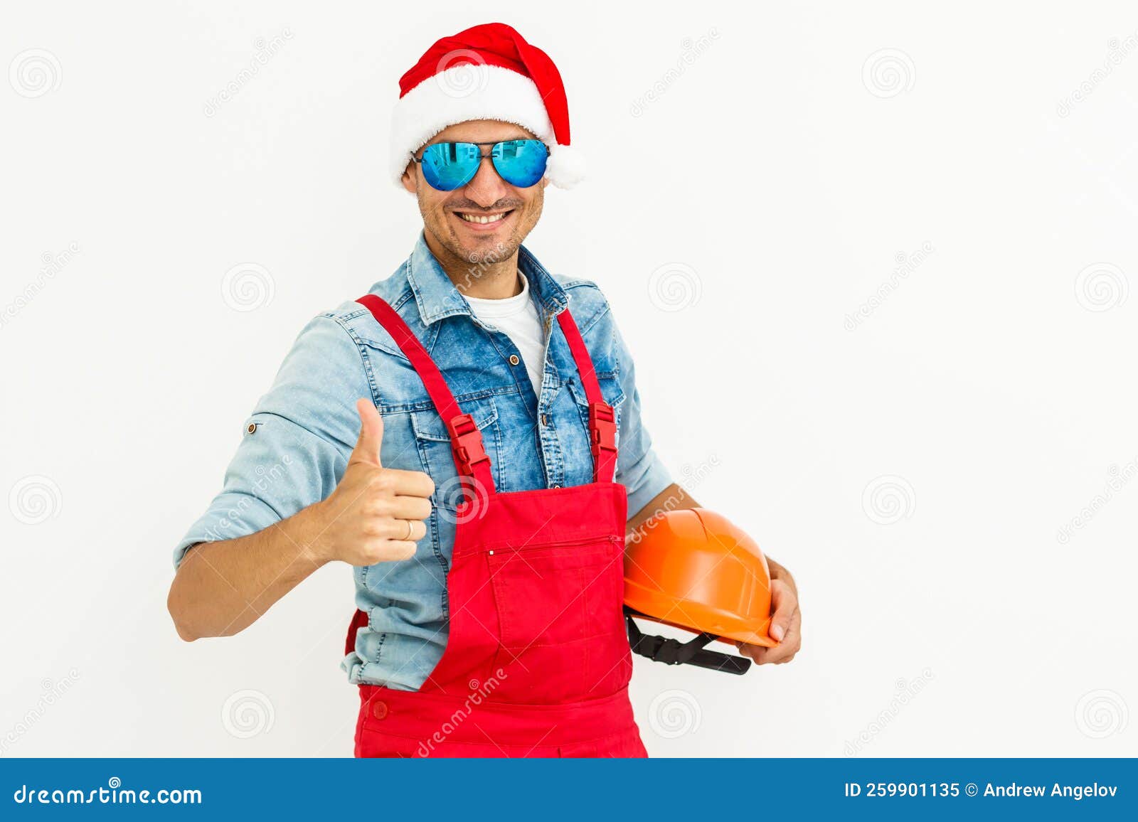 Worker in Santa& X27;s Hat. Isolated on a White Background. Stock Image ...