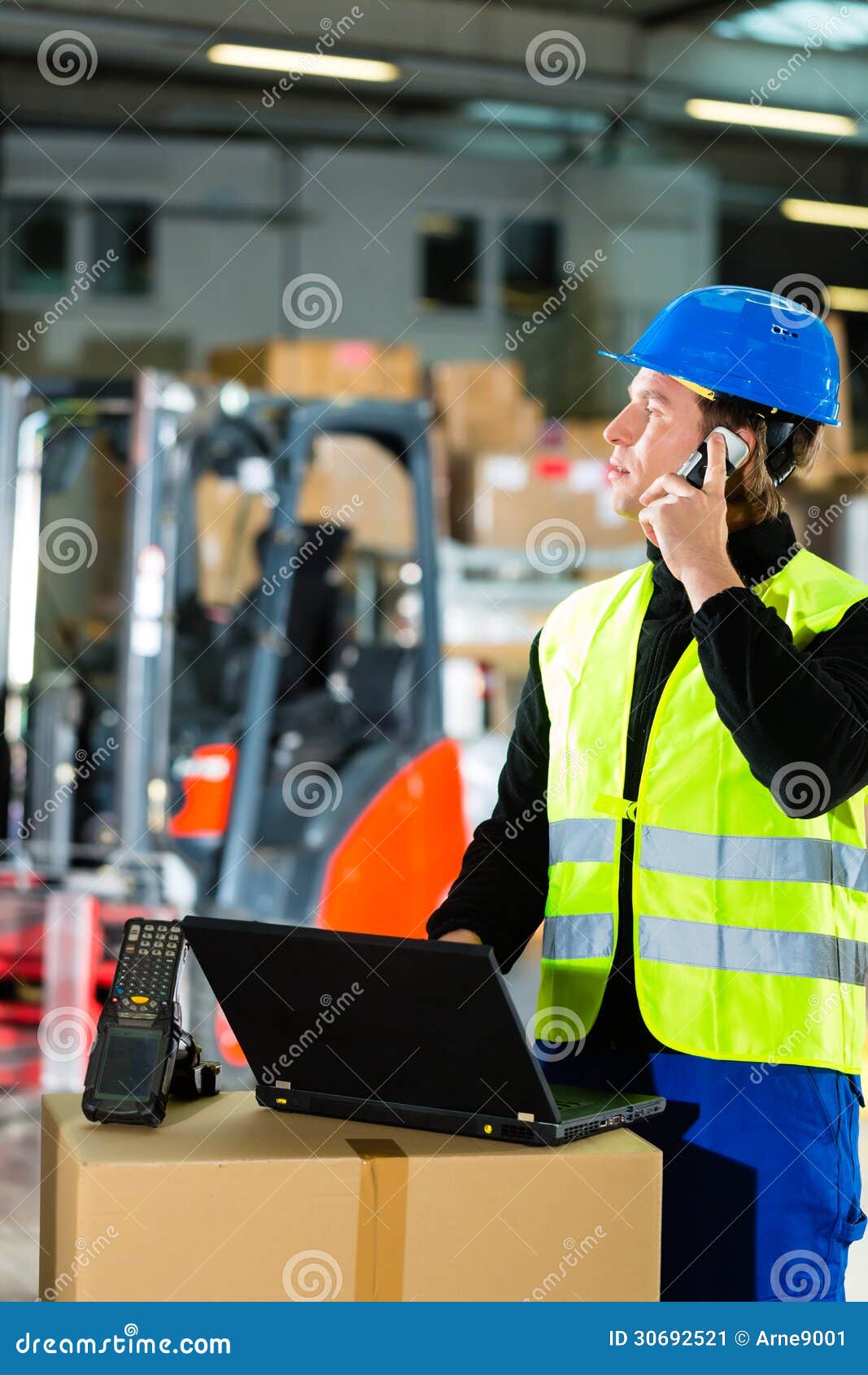 Worker with Scanner and Laptop at Forwarding Stock Image - Image of ...