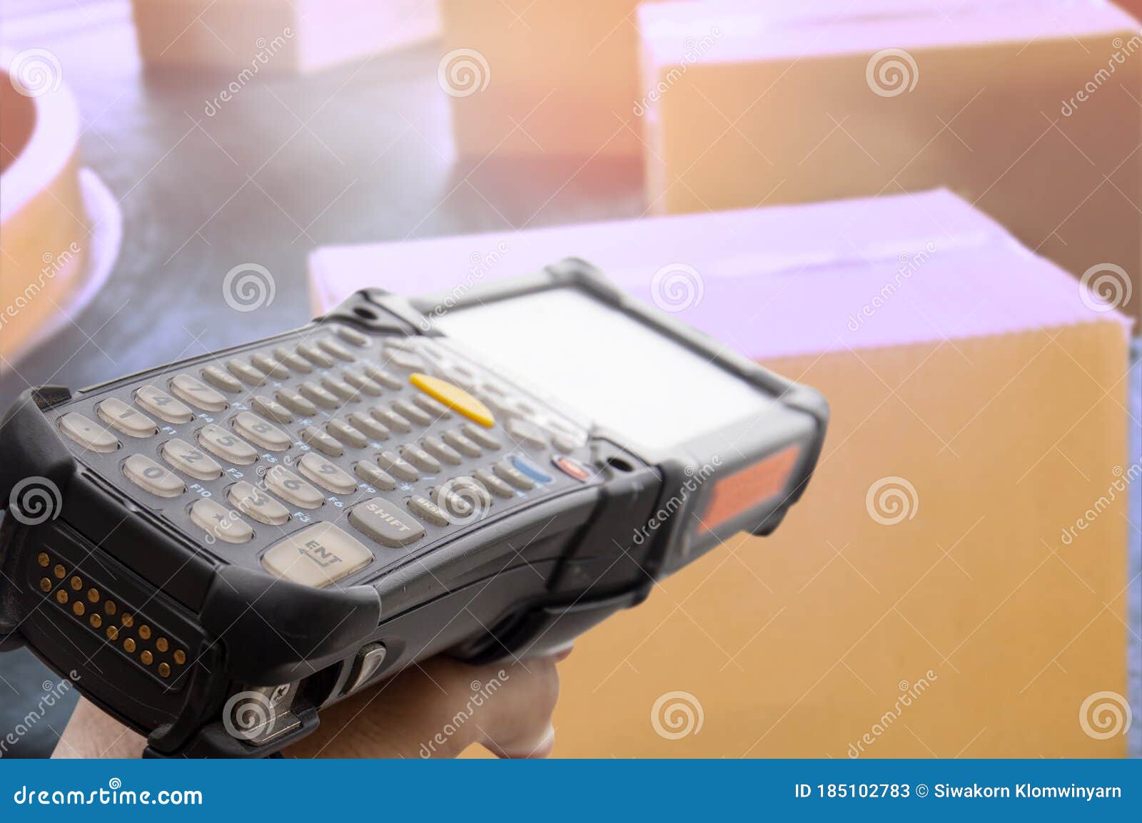 Worker Scanning Barcode Scanner on Package Boxes, Sorting Shipment ...