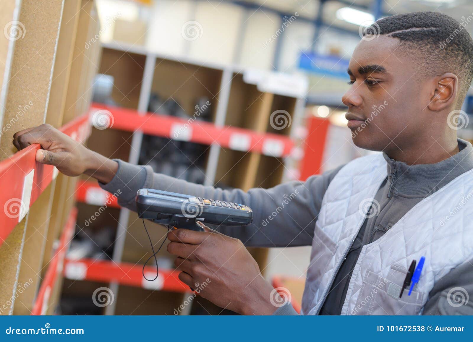 Worker Scanning Barcode in Warehouse Stock Photo - Image of side, male ...