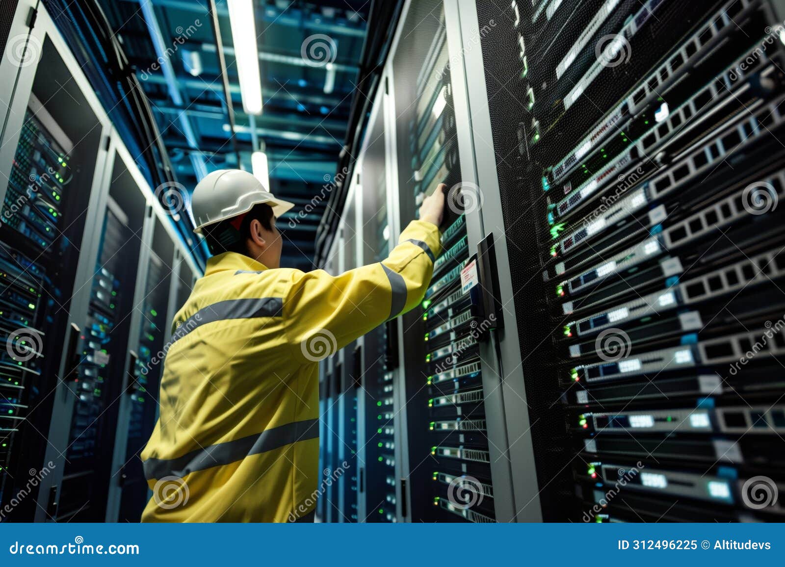 Worker Scanning Barcodes on Large Data Center Server Racks Stock Image ...