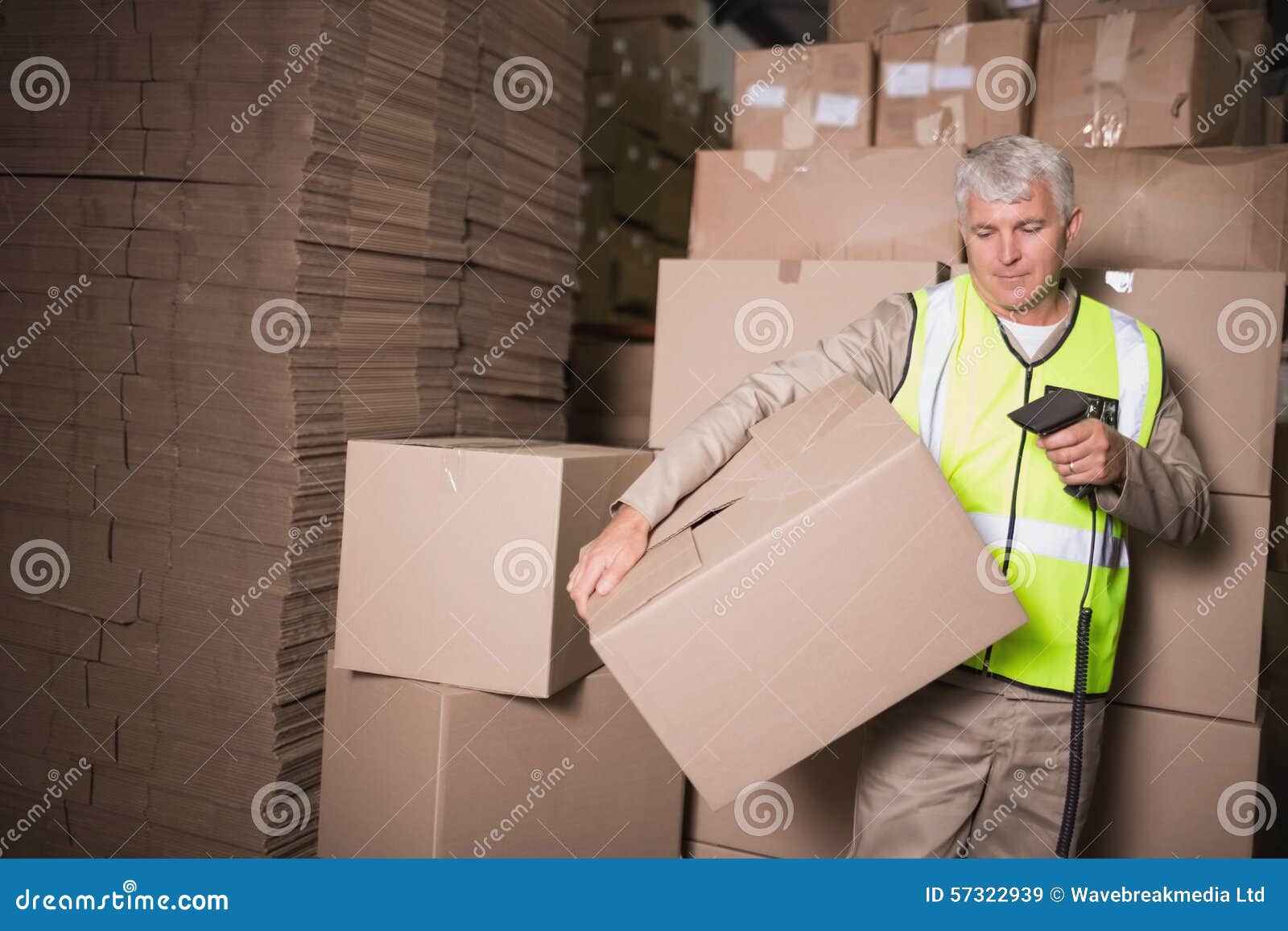 Worker Scanning Package in Warehouse Stock Image - Image of mature ...