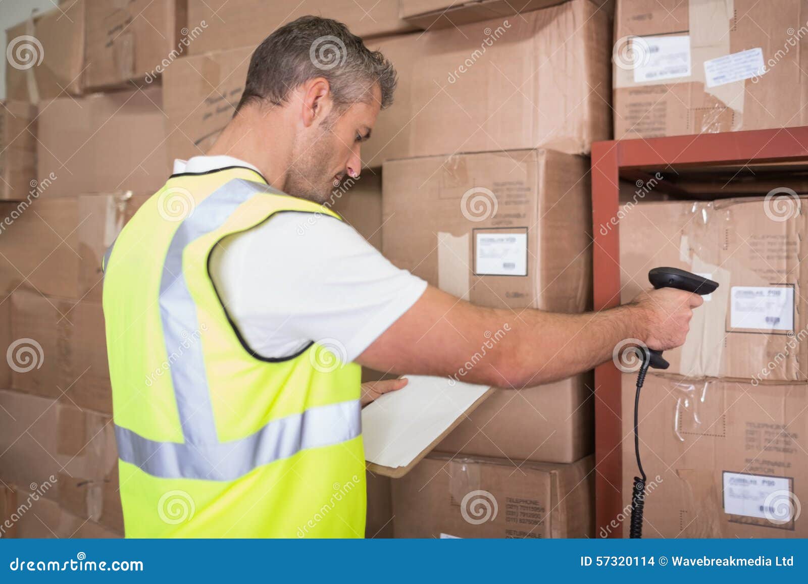 Worker Scanning Package in Warehouse Stock Photo - Image of freight ...