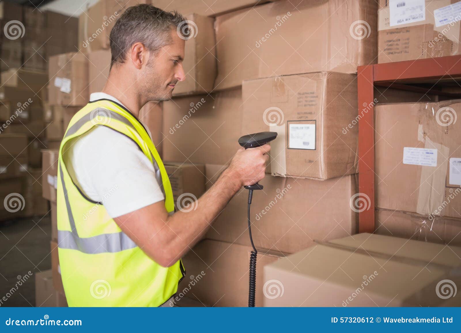 Worker Scanning Package in Warehouse Stock Photo - Image of cardboard ...