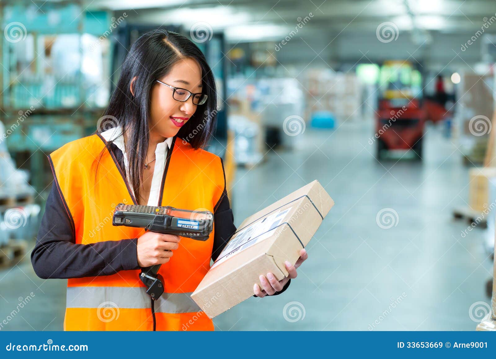 Worker Scans Package in Warehouse of Forwarding Stock Image - Image of ...