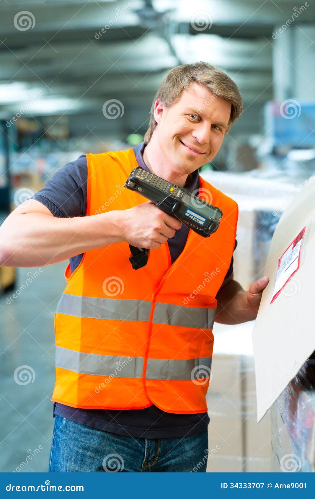 Worker Scans Package in Warehouse of Forwarding Stock Image - Image of ...