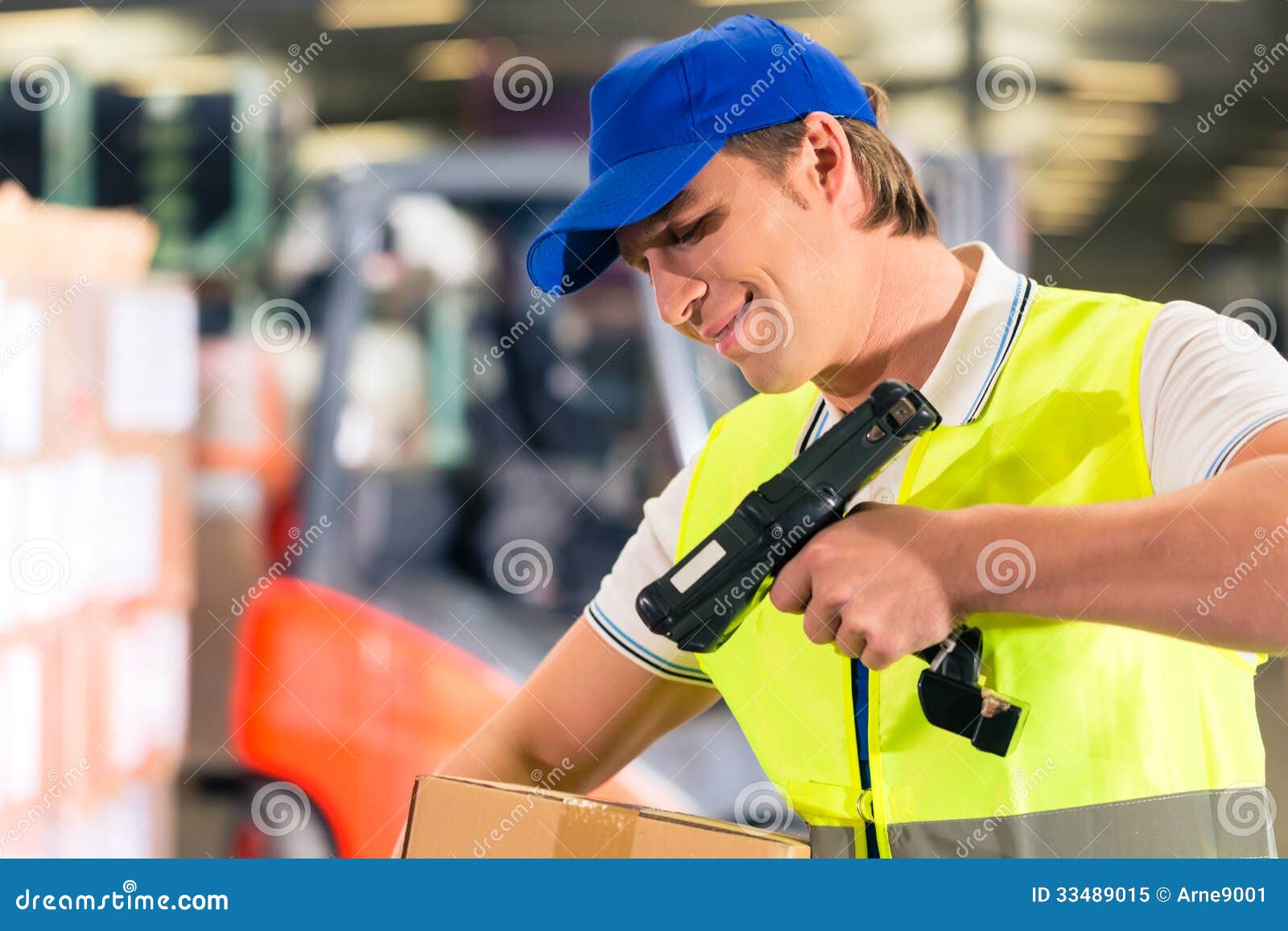 Worker Scans Package in Warehouse of Forwarding Stock Image - Image of ...