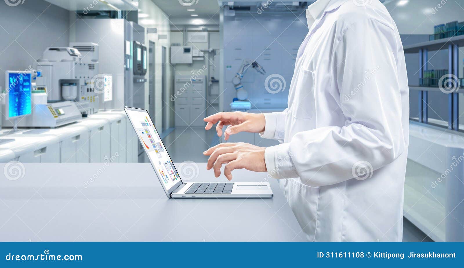 Worker or Scientist Wears Lab Coat Work in Laboratory Stock Photo ...