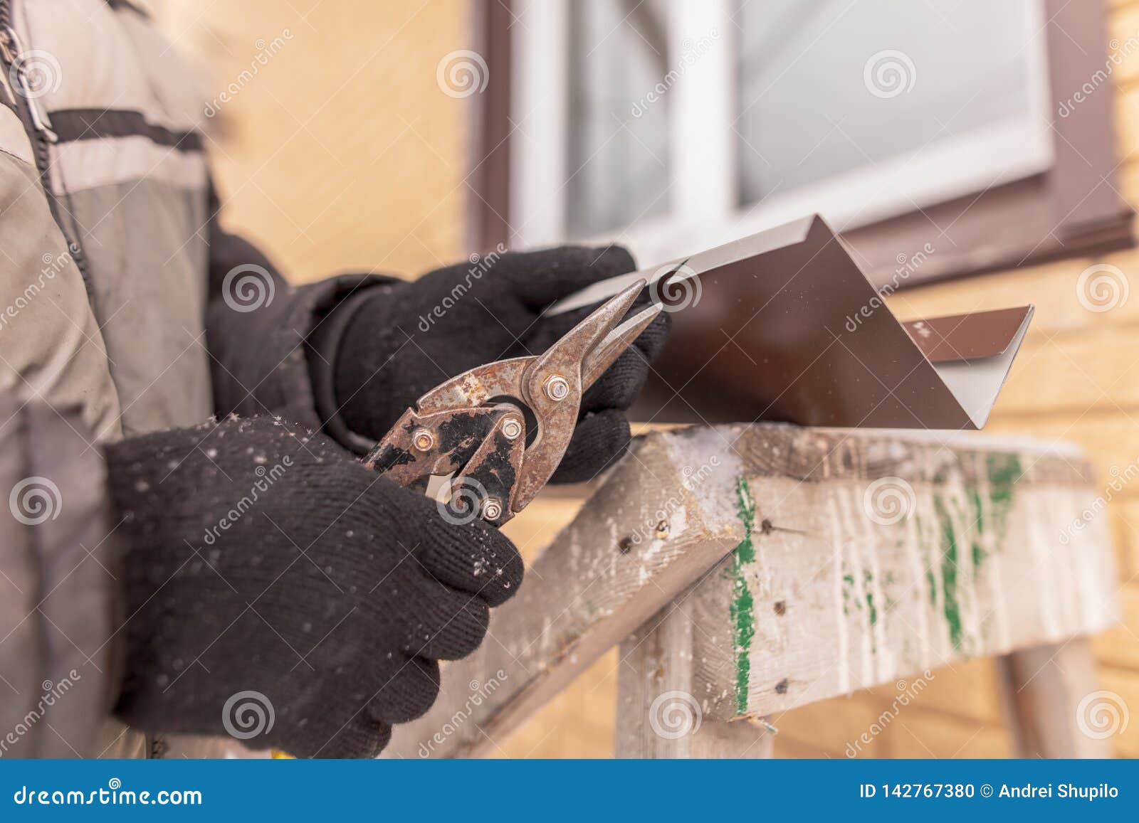 Worker Scissors Metal at a Construction Site Stock Photo - Image of ...