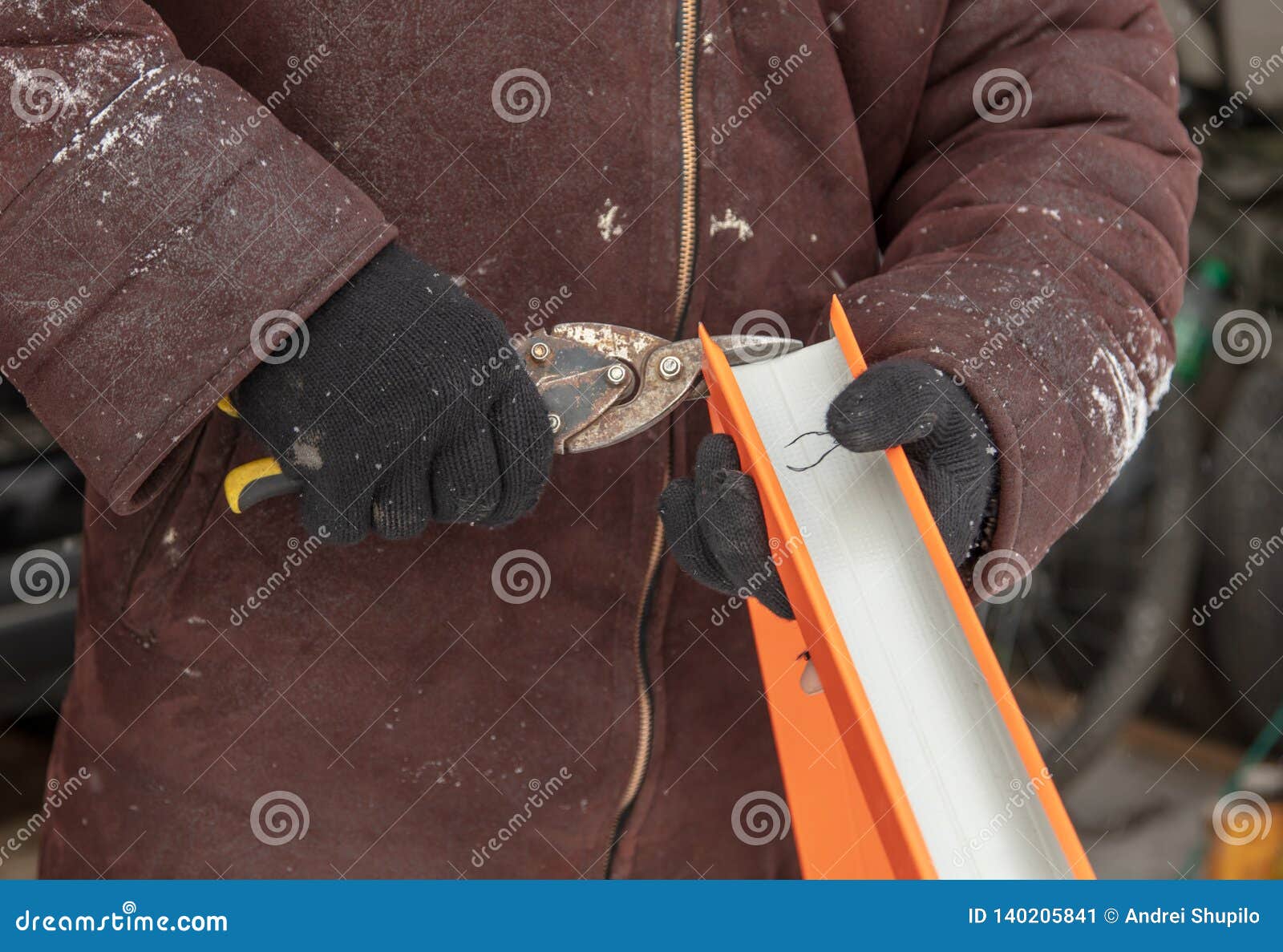 Worker Scissors Metal at a Construction Site Stock Image - Image of ...