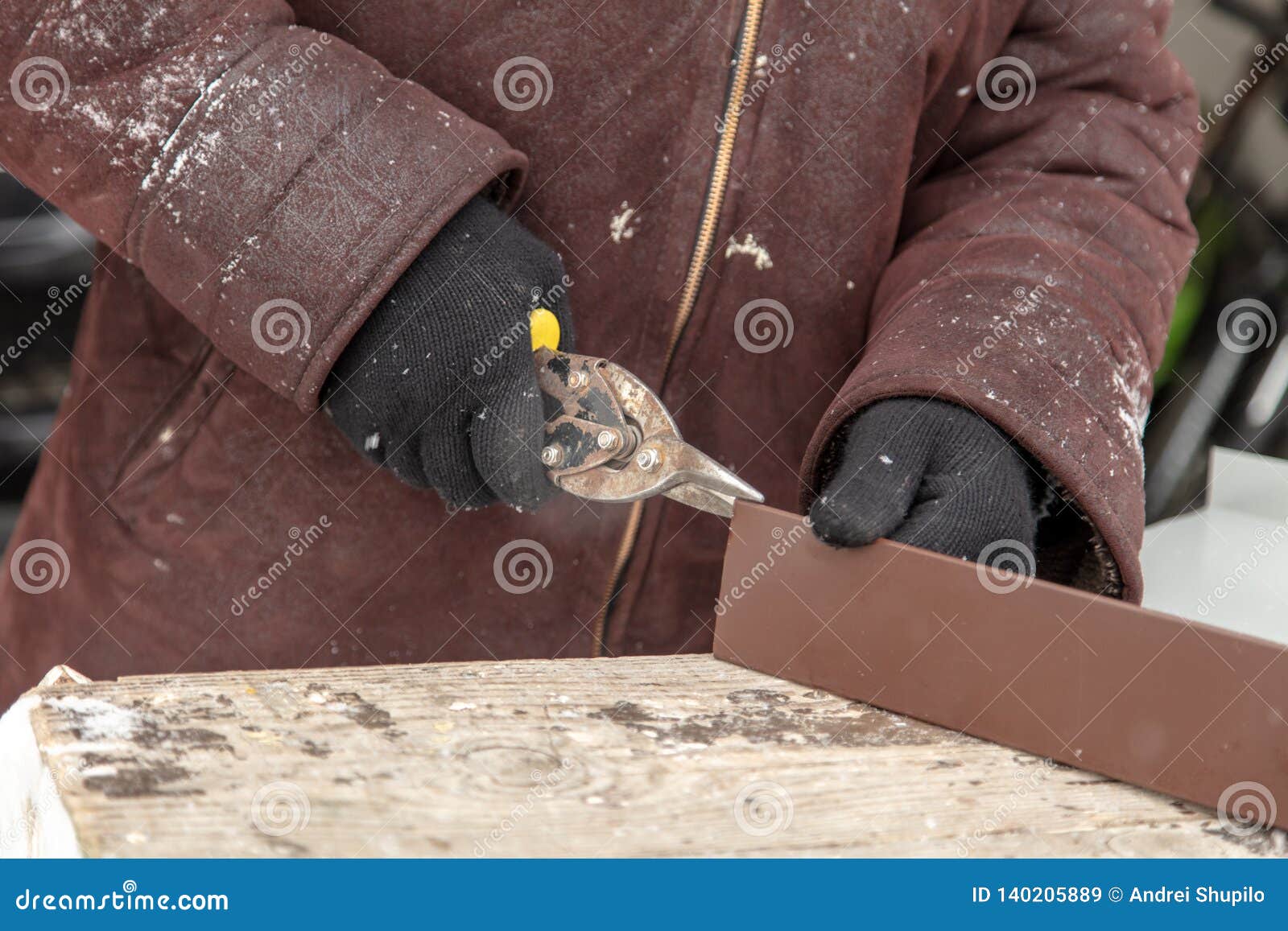 Worker Scissors Metal at a Construction Site Stock Image - Image of ...