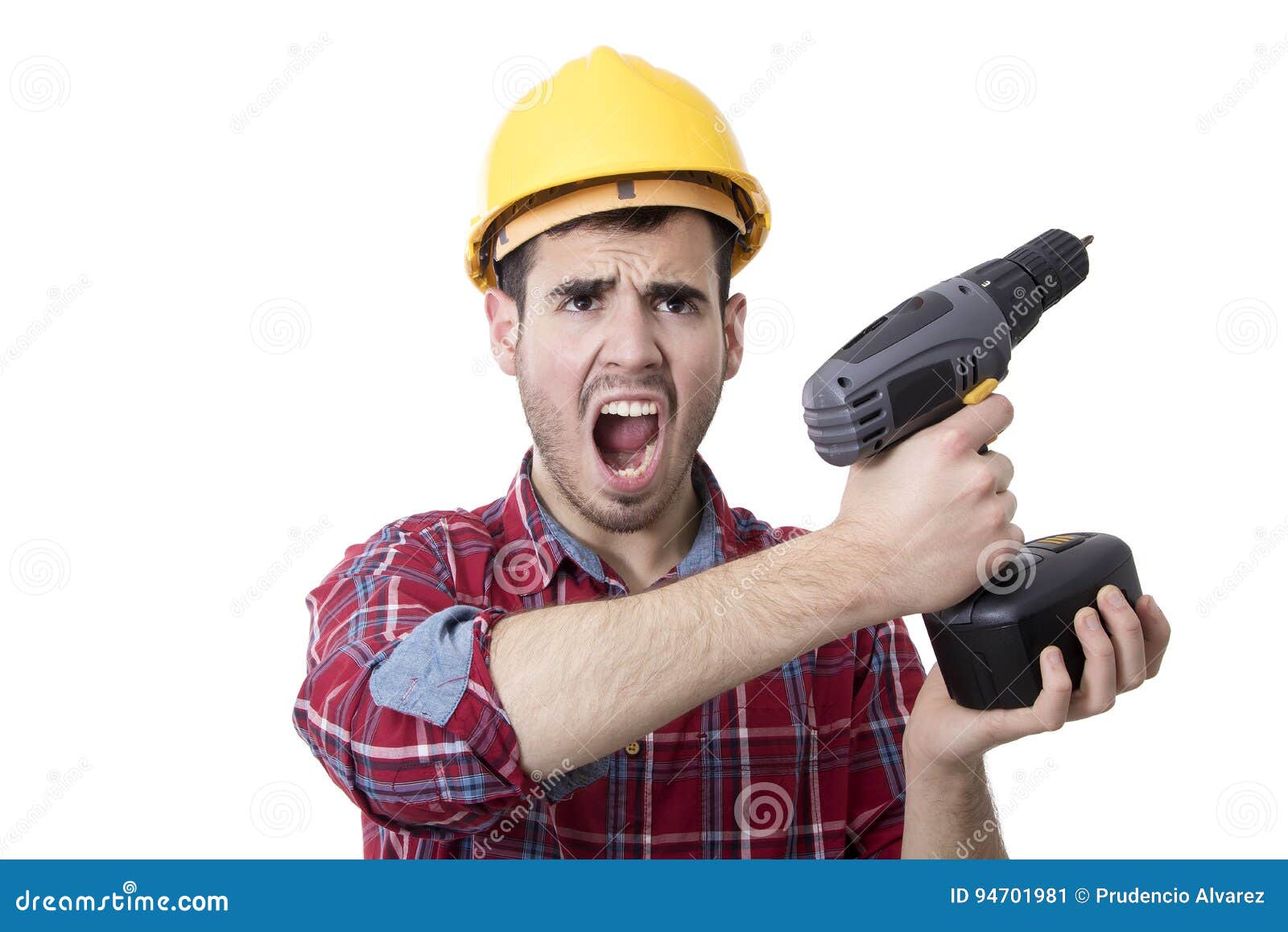 Worker Screaming with the Drill Stock Image - Image of emotions ...
