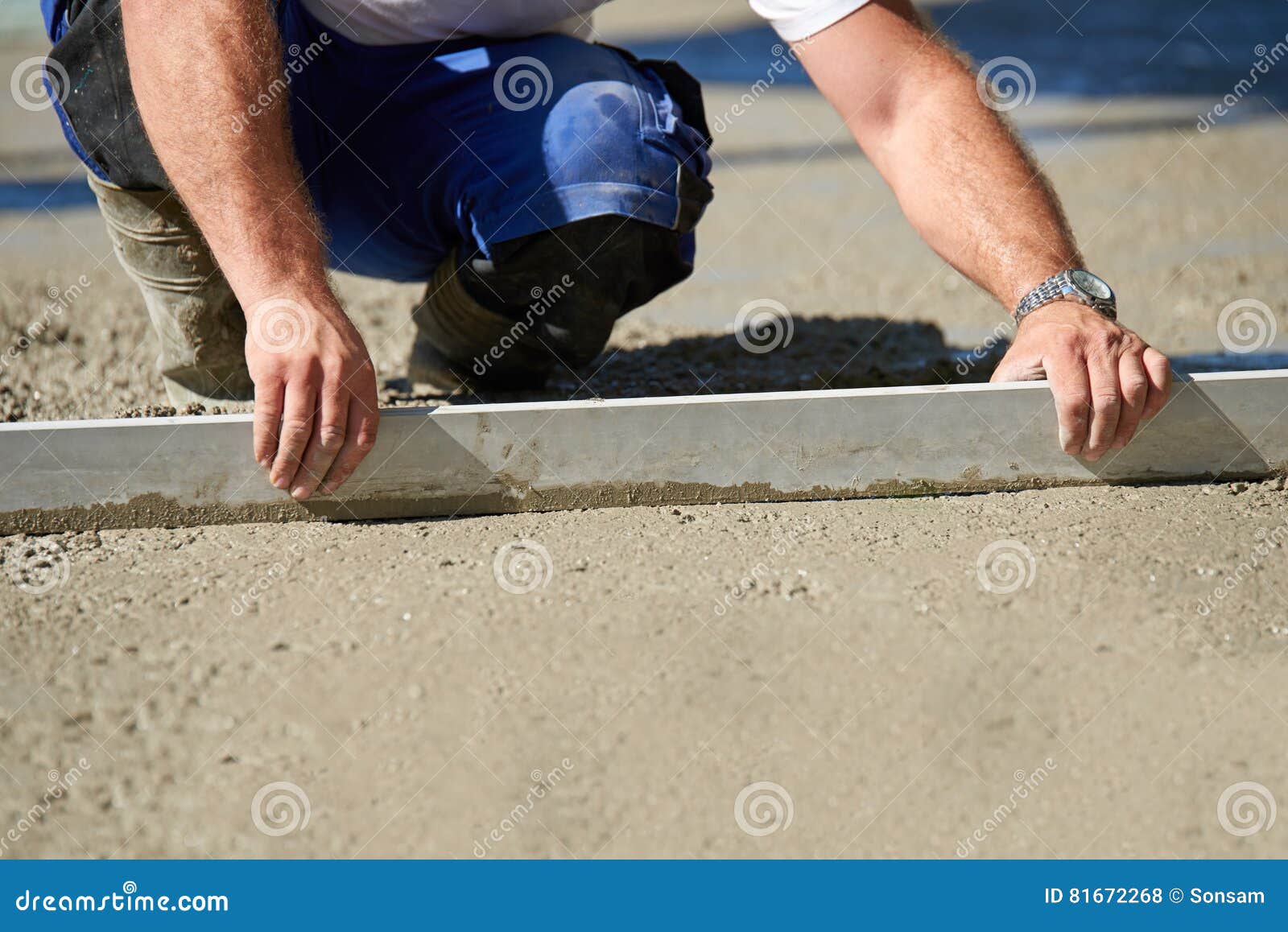 Worker Screeding Cement Floor with Screed Stock Photo - Image of ...