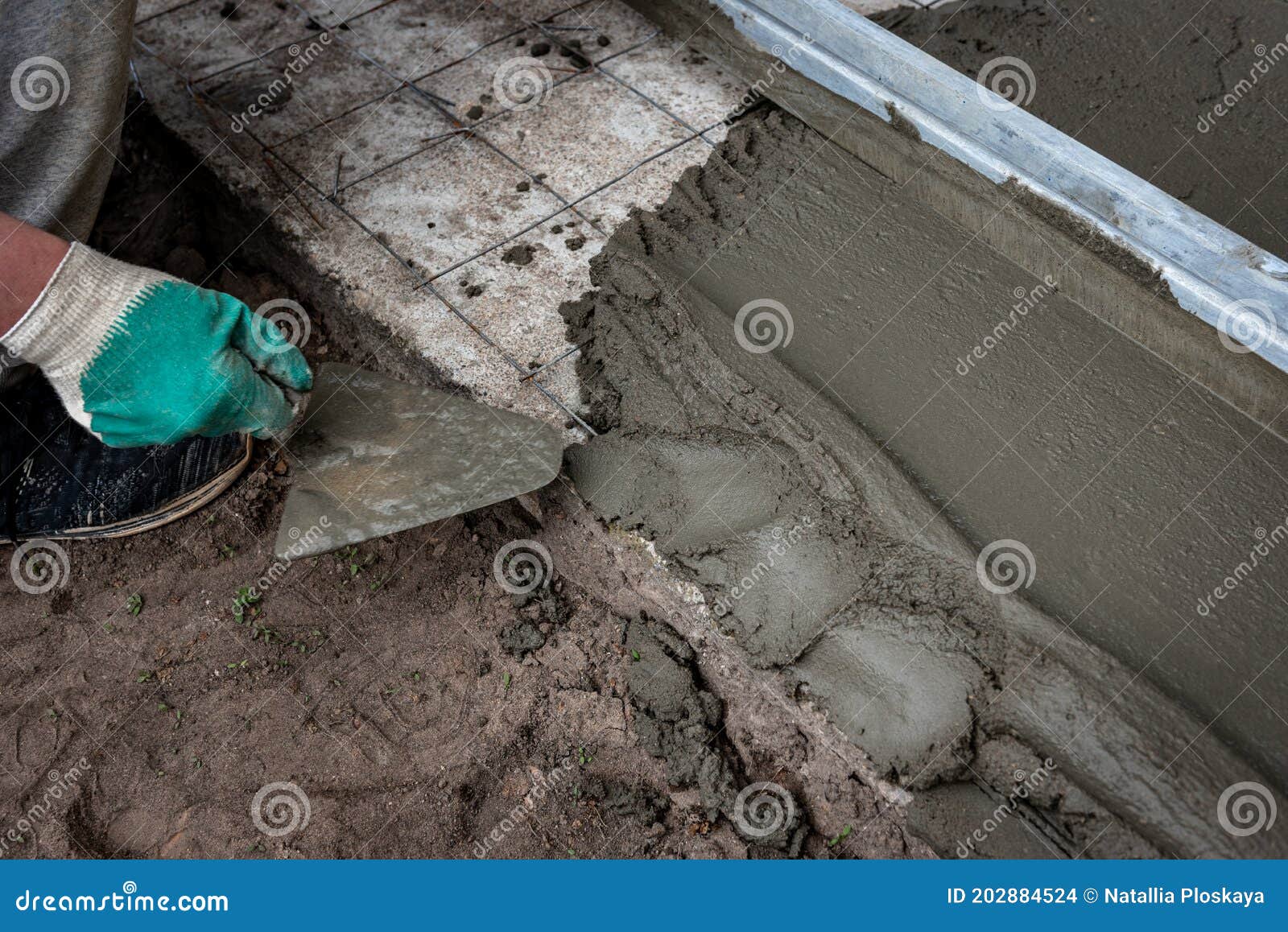 Worker Screeding Outdoor Cement Floor with Screed Stock Photo - Image ...