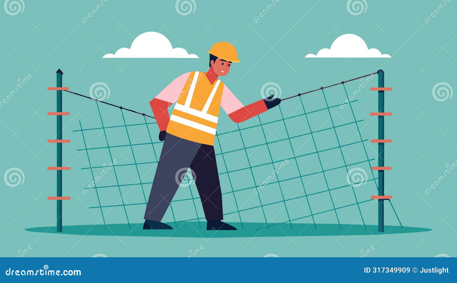 A Worker Securing A Cable Tie To Connect Sections Of Netting Creating A ...