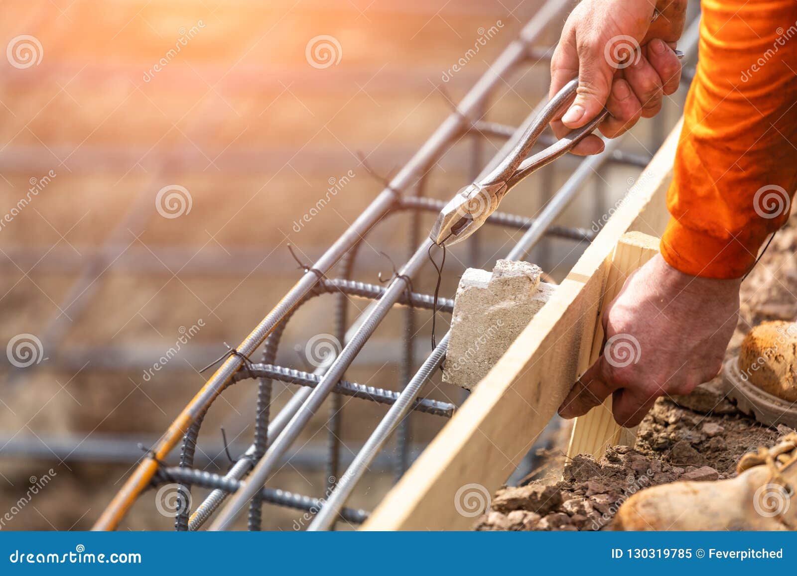 Worker Securing Steel Rebar Framing with Wire Plier Cutter Tool Stock ...