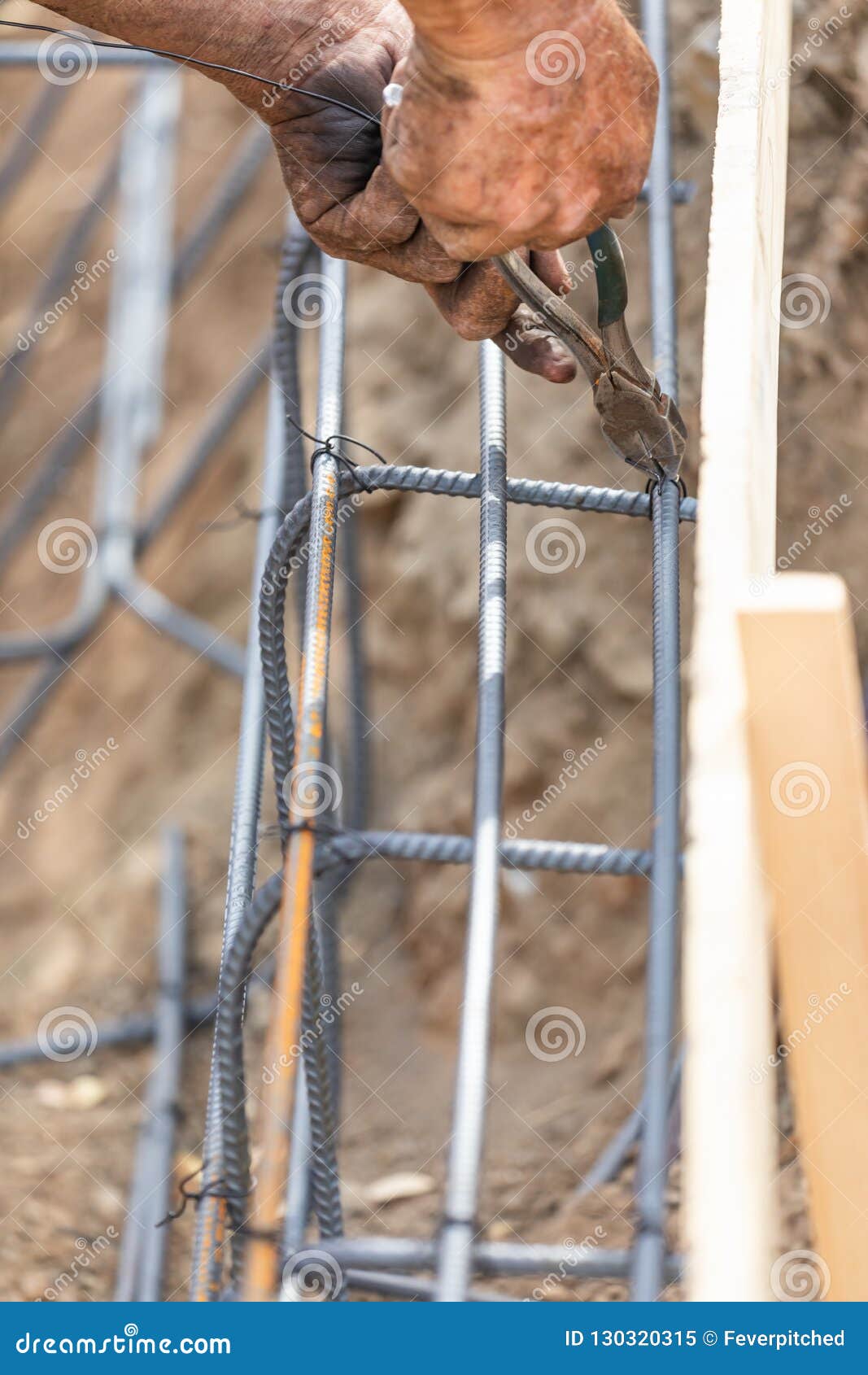 Worker Securing Steel Rebar Framing with Wire Plier Cutter Tool Stock ...