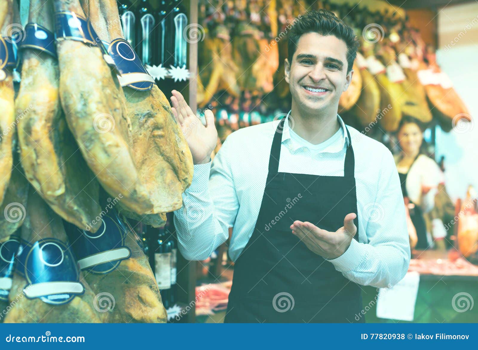 Worker Selling Spanish Jamon Stock Photo - Image of latina, indoors ...