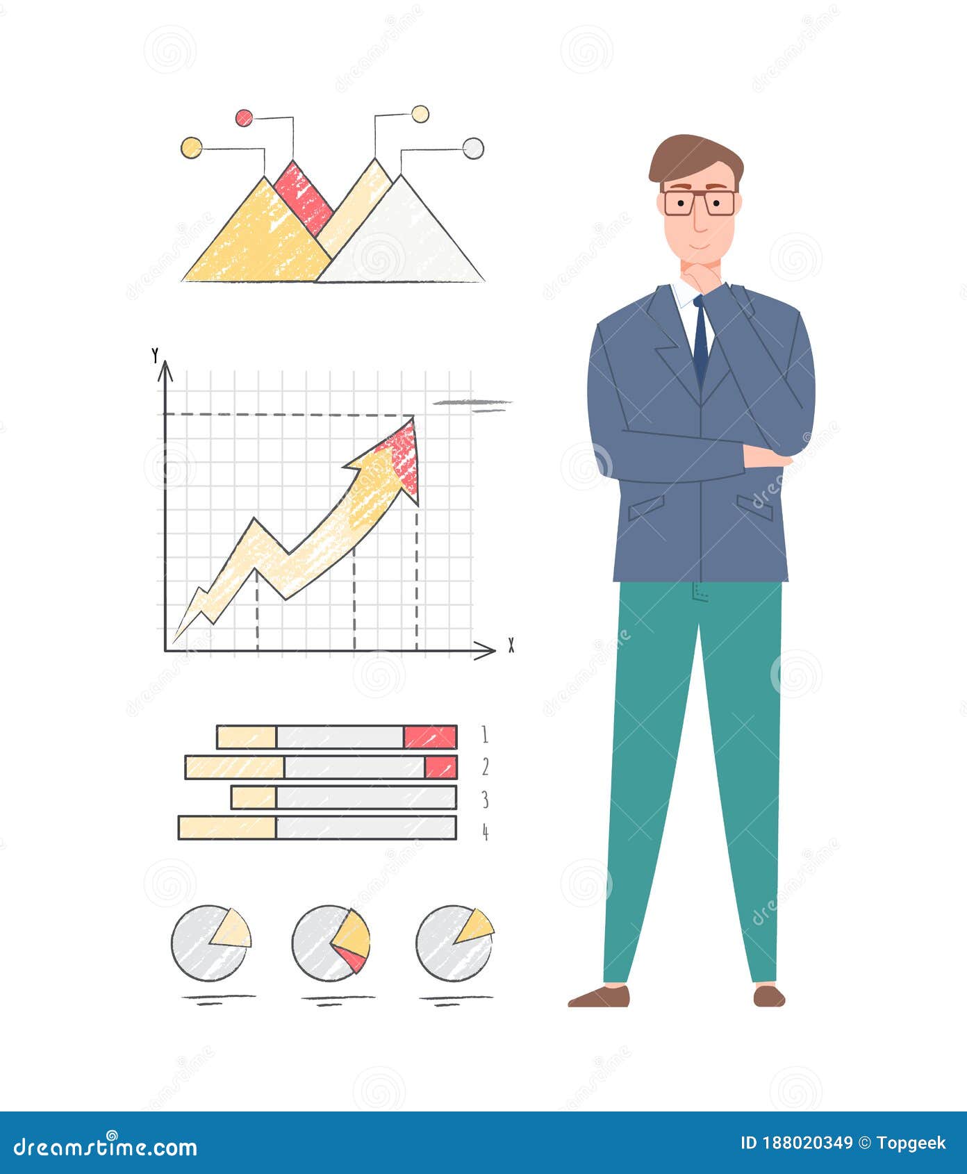 Worker and Set of Chart and Diagram, Report Vector Stock Vector ...