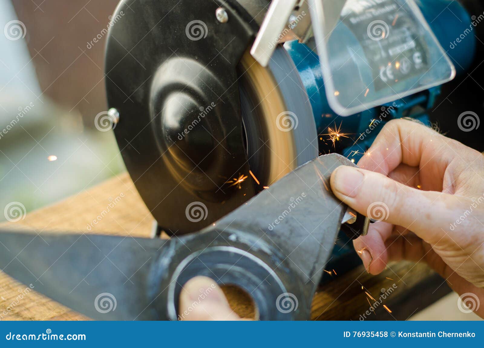 Worker Sharpening His Blade Lawn Mower. Stock Photo - Image of industry ...